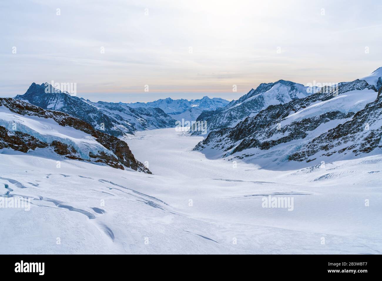 View of snow covered Swiss Alps in the winter from Jungfraujoch (Top of ...