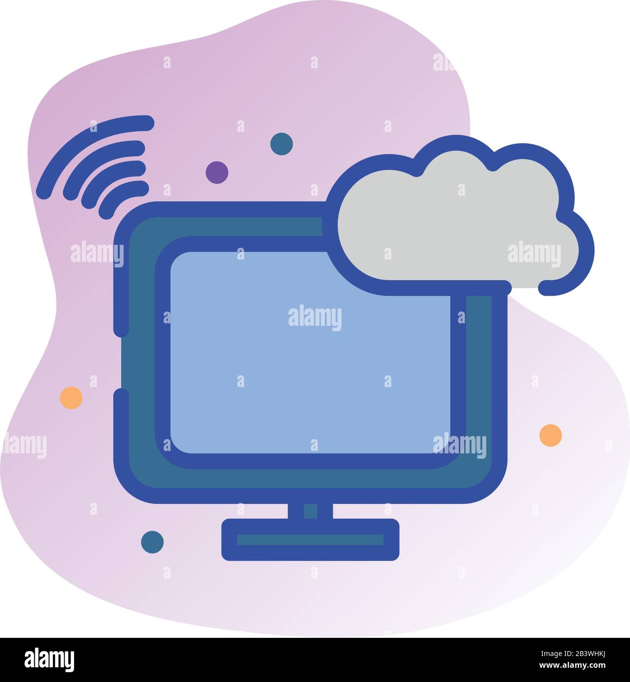 Cloud computing with computer line fill block style icon design, Communication internet ...