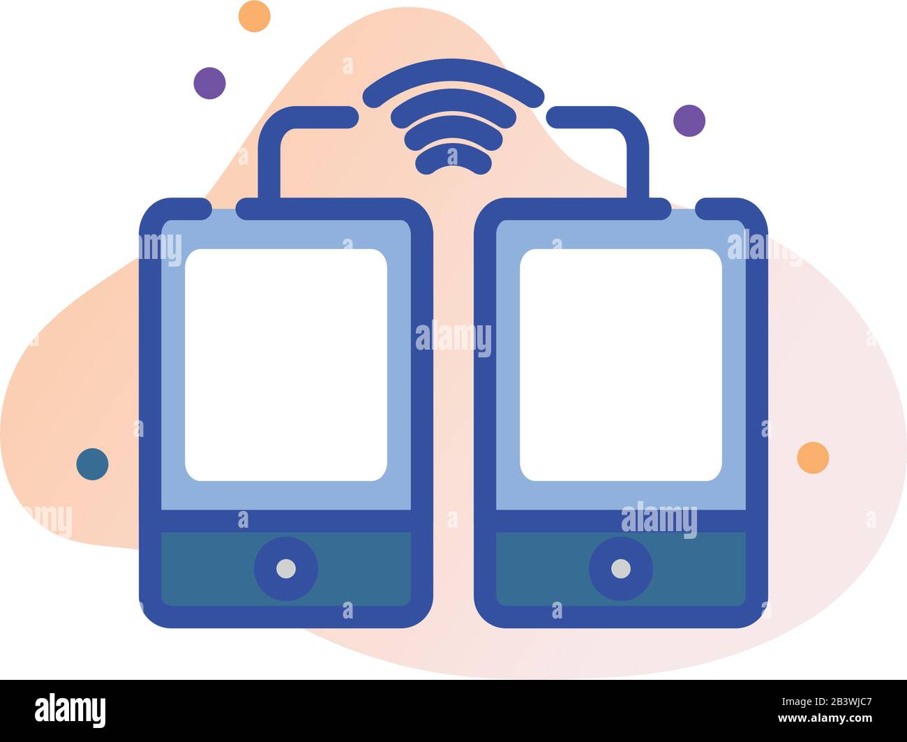 Wifi and smartphones line fill block style icon design, Internet technology communication ...