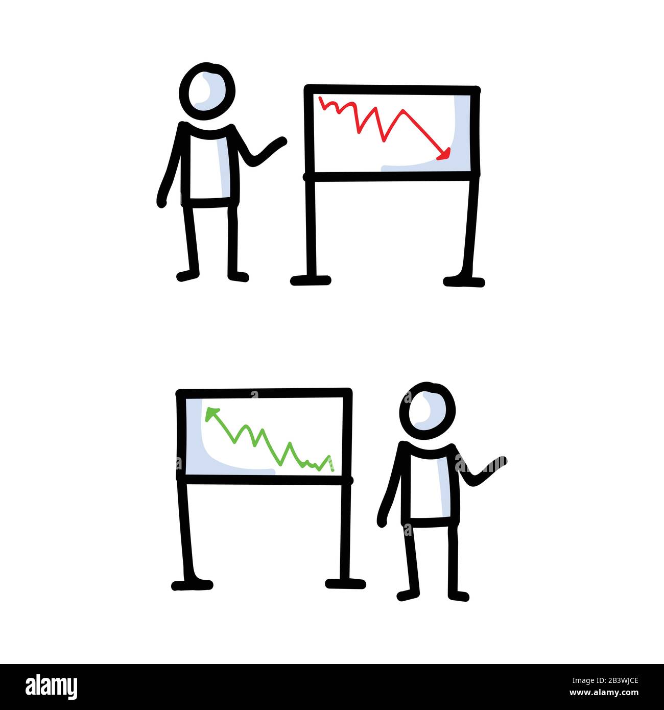 Hand Drawn Stick Figures Business Growth and loss Chart. Concept of ...