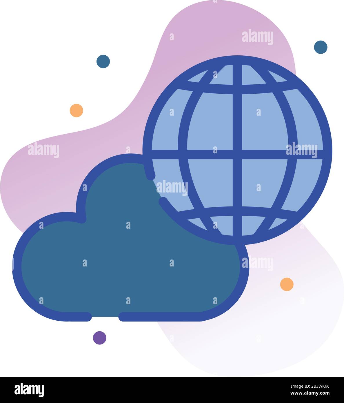 Global sphere and cloud line fill block style icon design, Communication internet connectivity ...