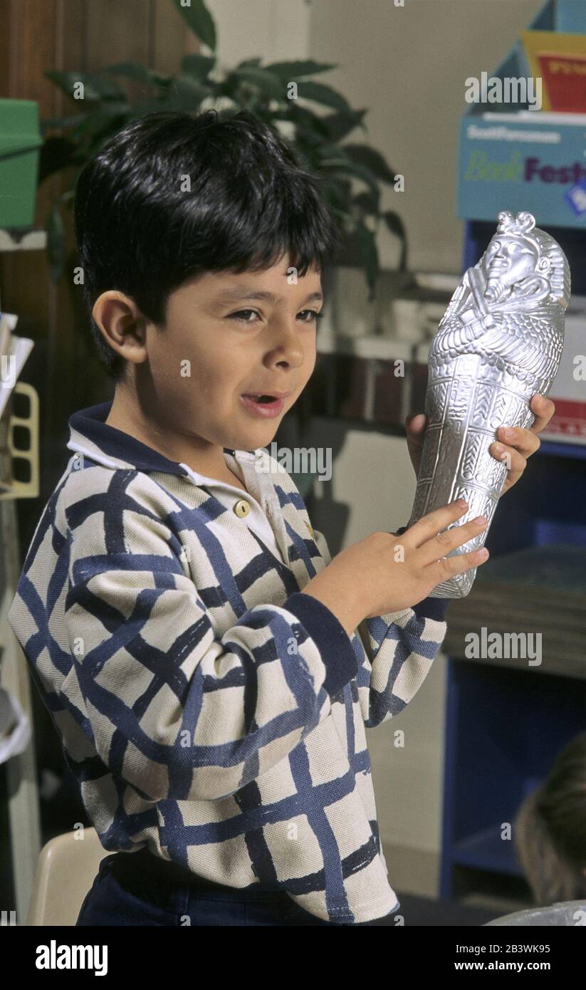 San Antonio, Texas USA: First-grade Hispanic boy studying Egyptian ...