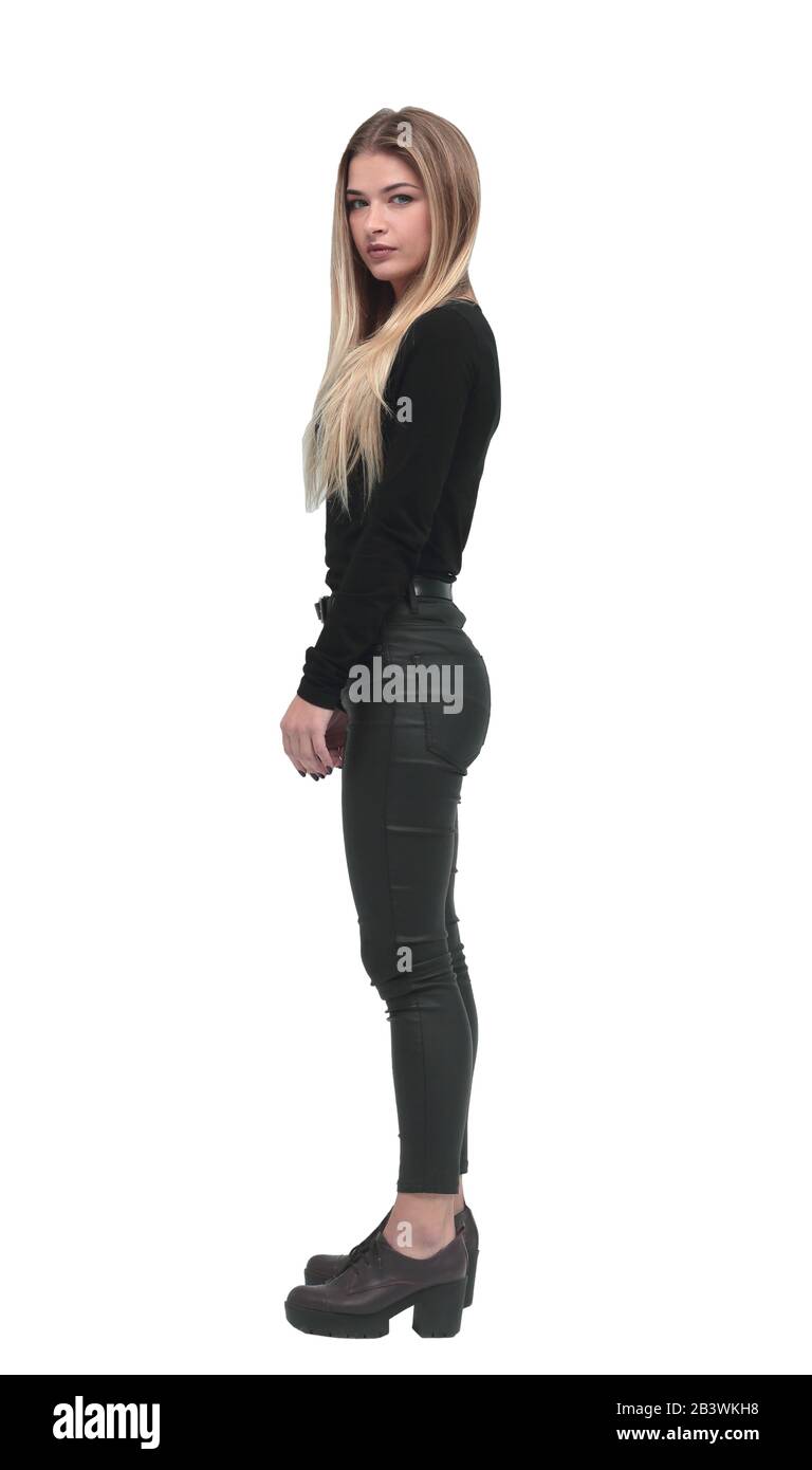 side view. stylish young woman looking forward Stock Photo - Alamy