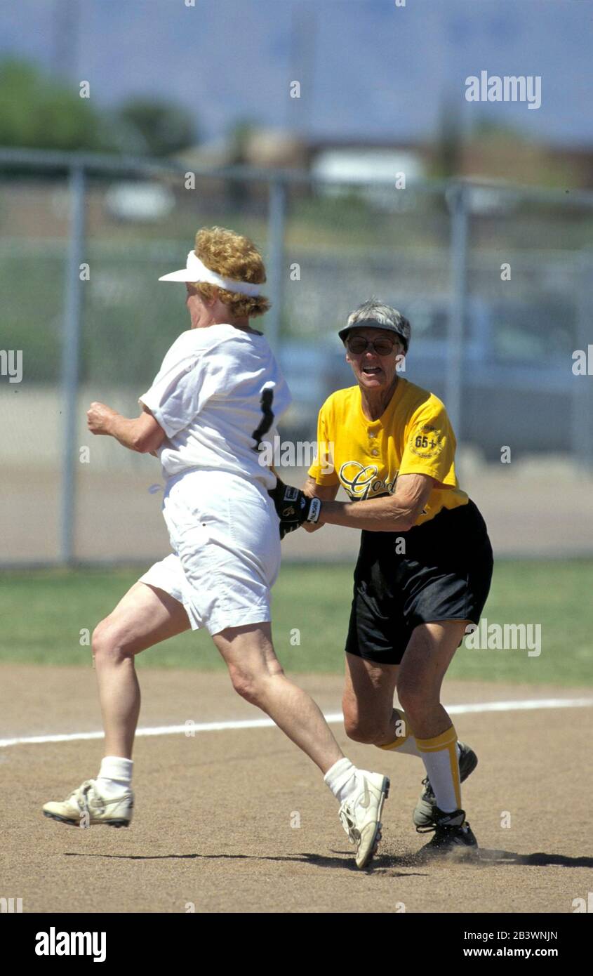 Tucson, Arizona USA, 1997: Member of 65+ women's softball team, "Golden ...