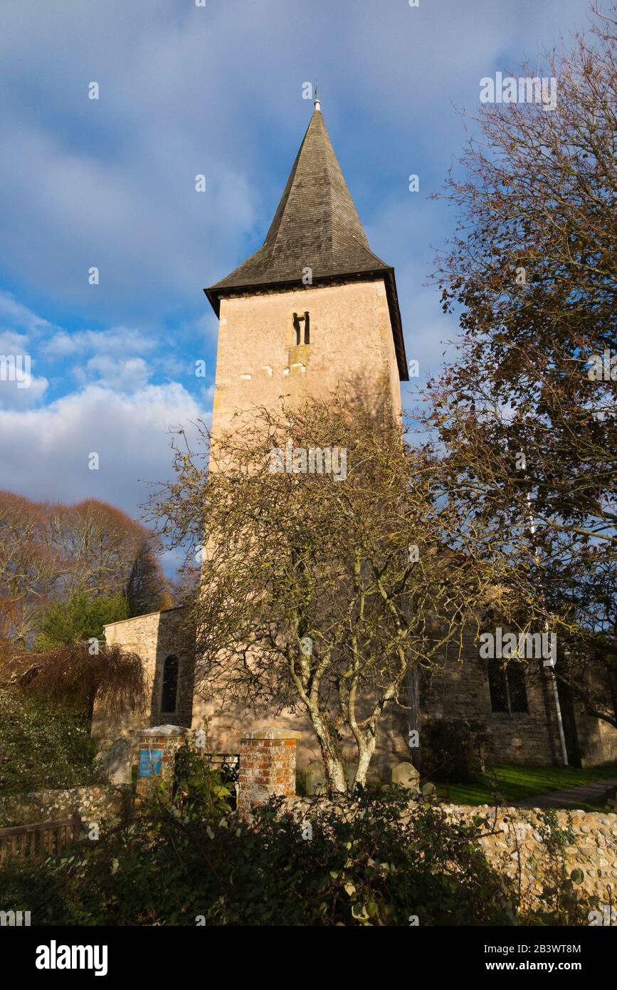 The tower of Bosham Holy Trinity church, Bosham, West Sussex. UK. Built ...