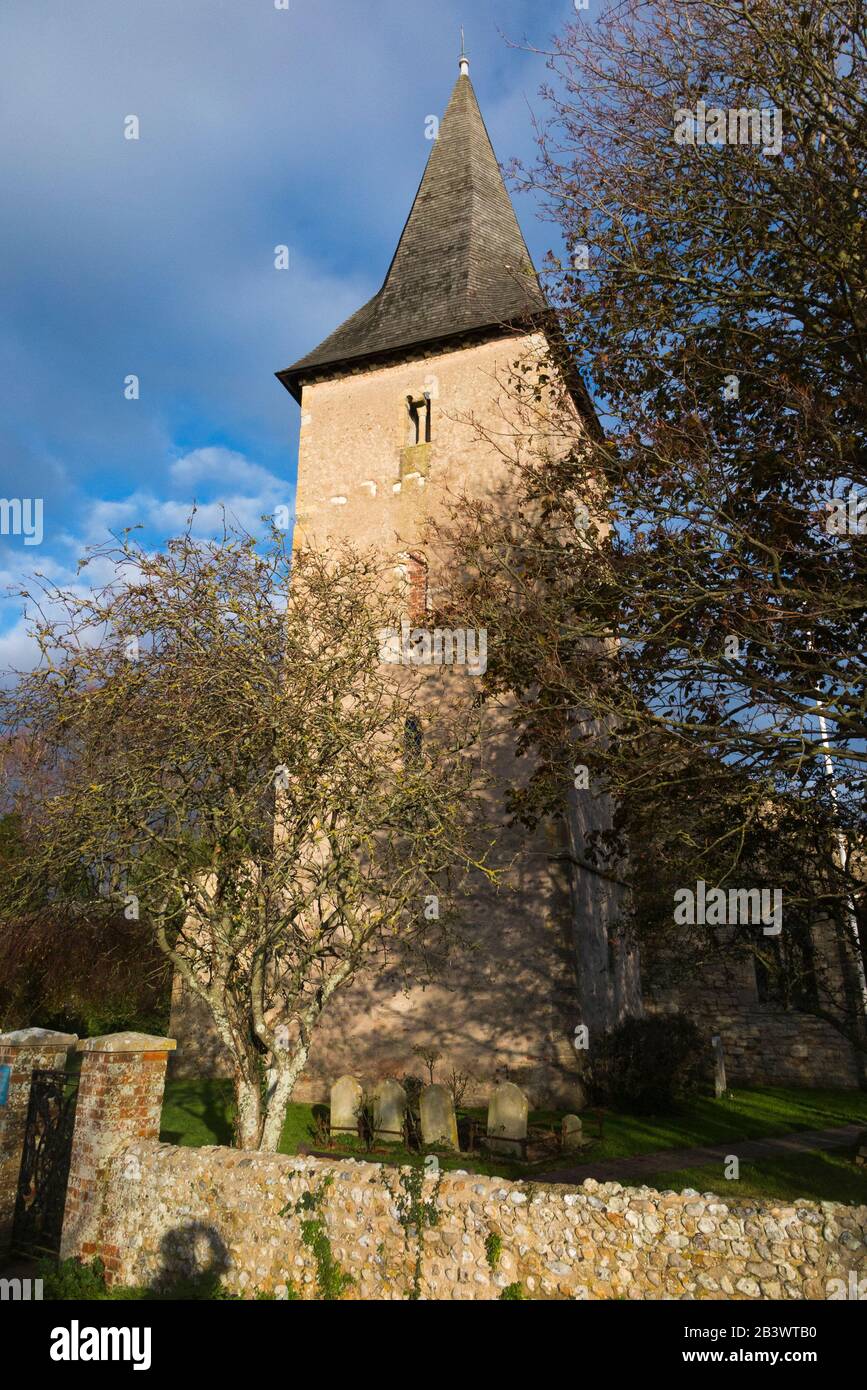 The tower of Bosham Holy Trinity church, Bosham, West Sussex. UK. Built ...
