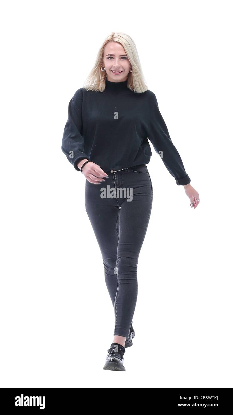 in full growth. stylish young woman confidently moving forward Stock ...