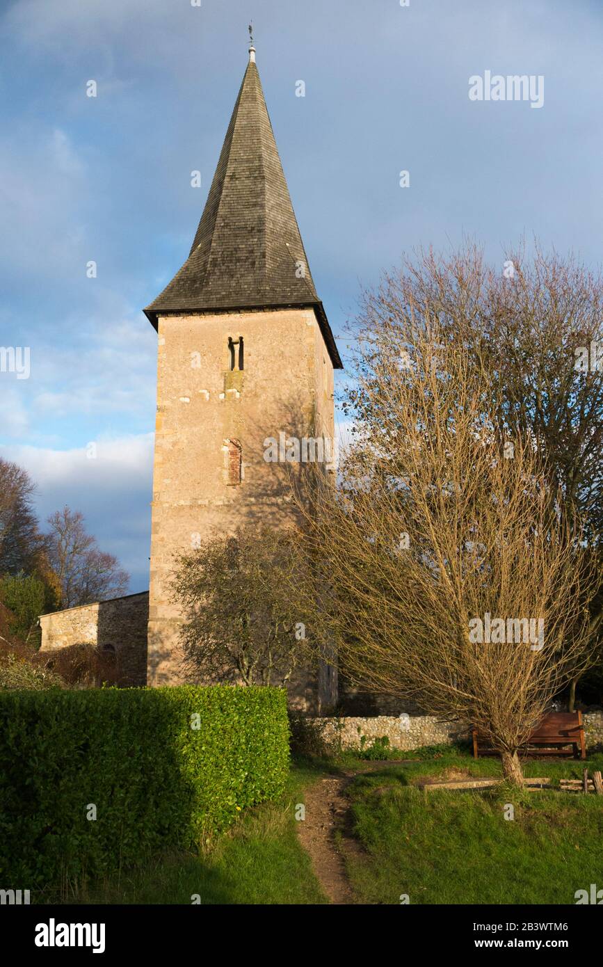 The tower of Bosham Holy Trinity church, Bosham, West Sussex. UK. Built ...