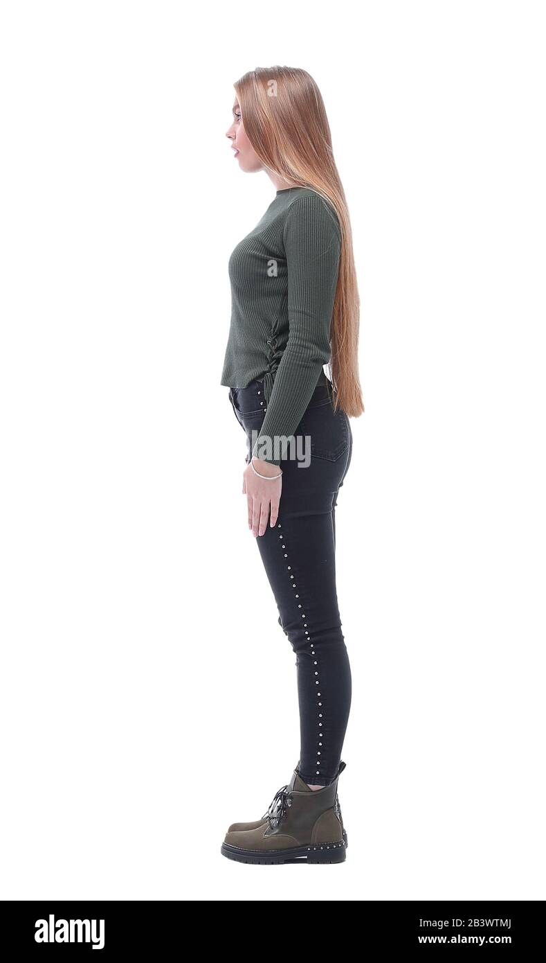 side view. stylish young woman looking forward Stock Photo - Alamy