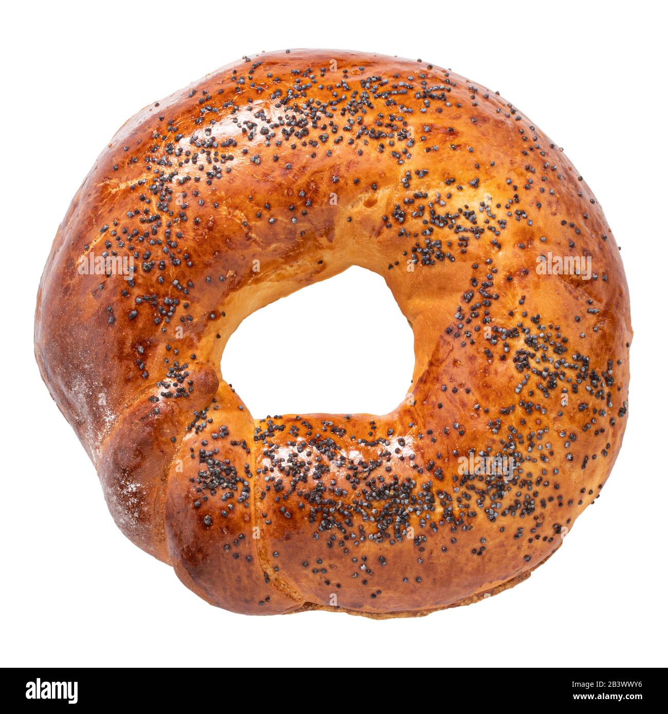 Fresh breakfast bread bagel roll with seeds isolated on white ...