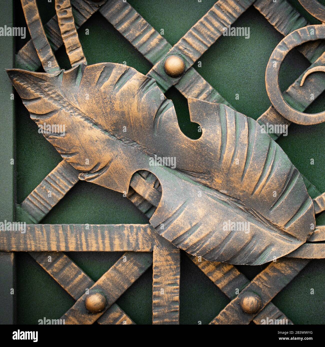 wrought-iron gates, ornamental forging, forged elements close-up Stock ...