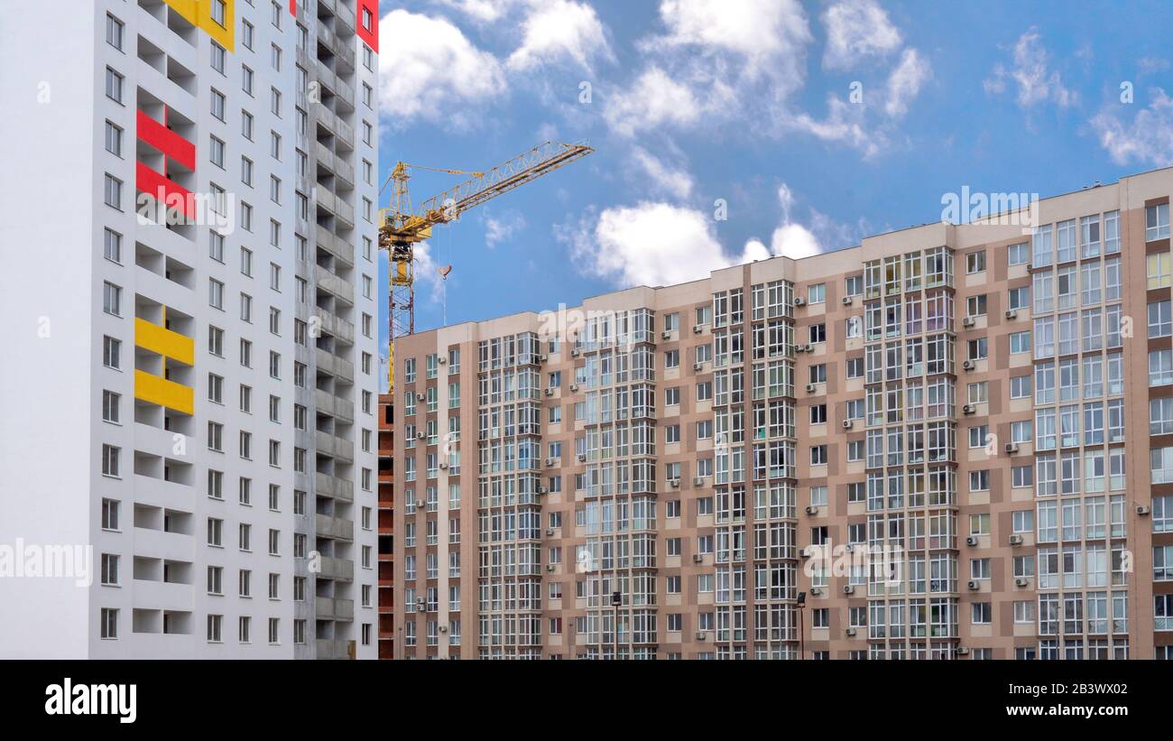 Construction new multi storey residential building in apartment complex ...