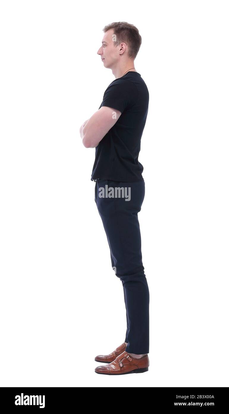 side view. handsome guy looking at a white wall Stock Photo - Alamy