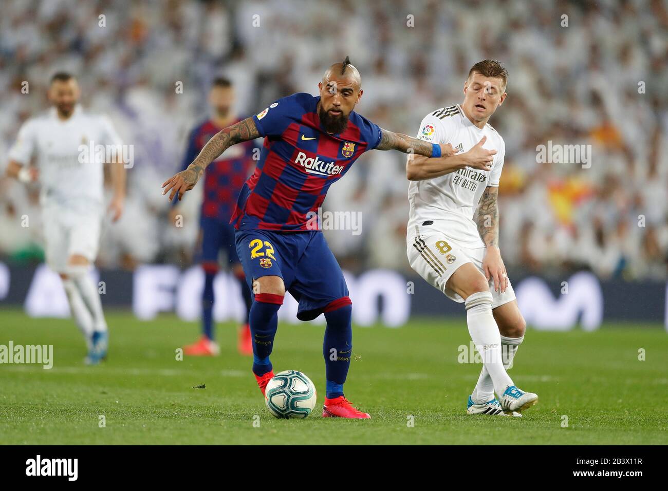 Madrid, Spain. 1st Mar, 2020. (L-R) Arturo Vidal (Barcelona), Toni ...