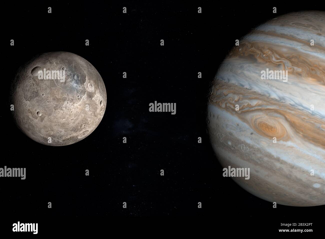 Ceres and Jupiter in the outer space. 3d render Stock Photo - Alamy