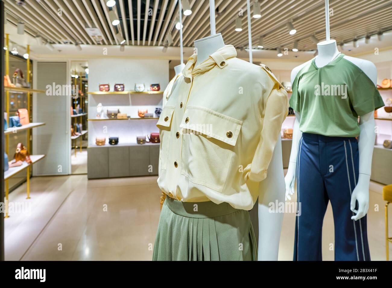 HONG KONG, CHINA - CIRCA JANUARY, 2019: clothes on display at Chloe ...