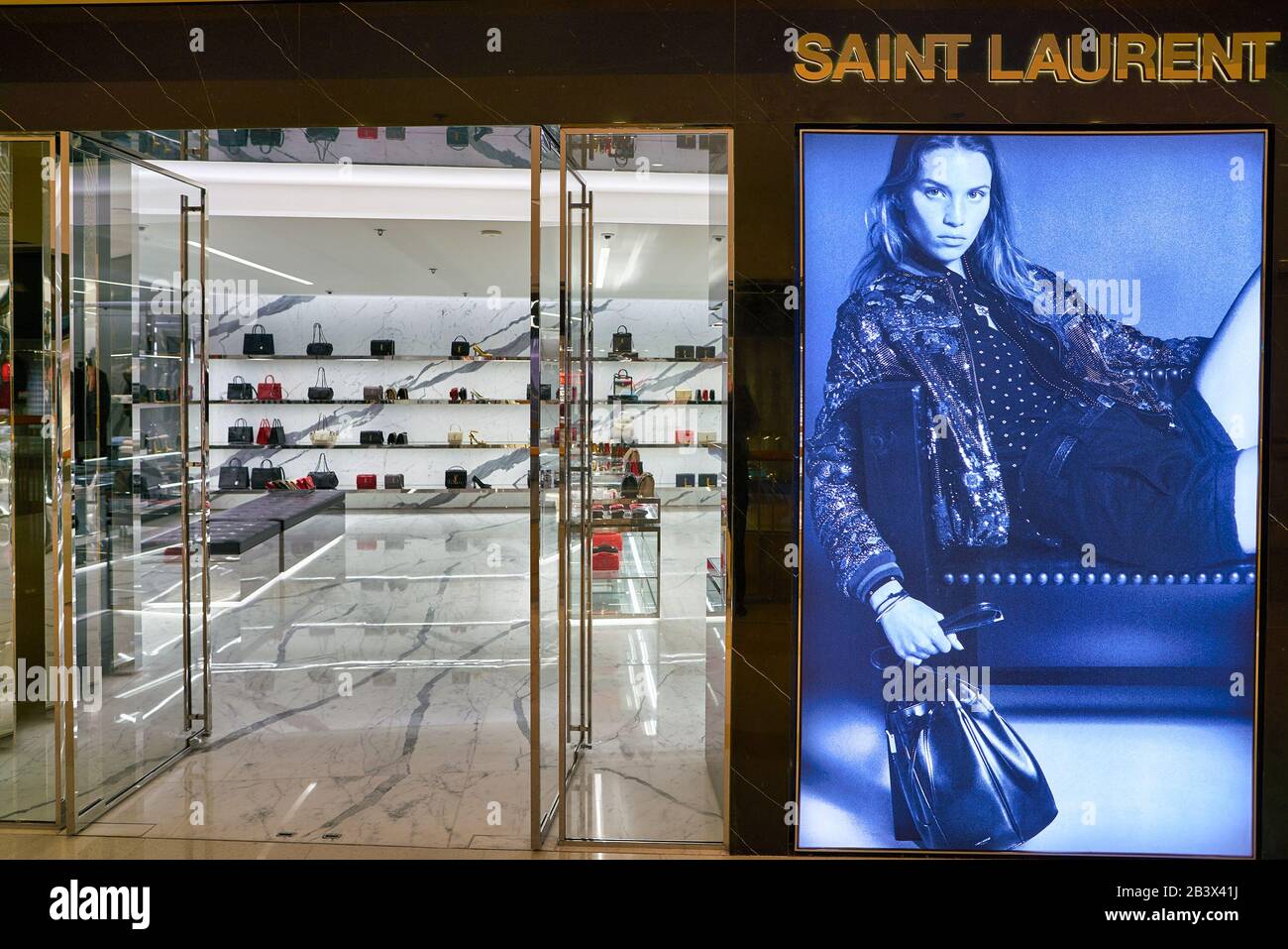 HONG KONG, CHINA - CIRCA JANUARY, 2019: entrance to Saint Laurent store ...