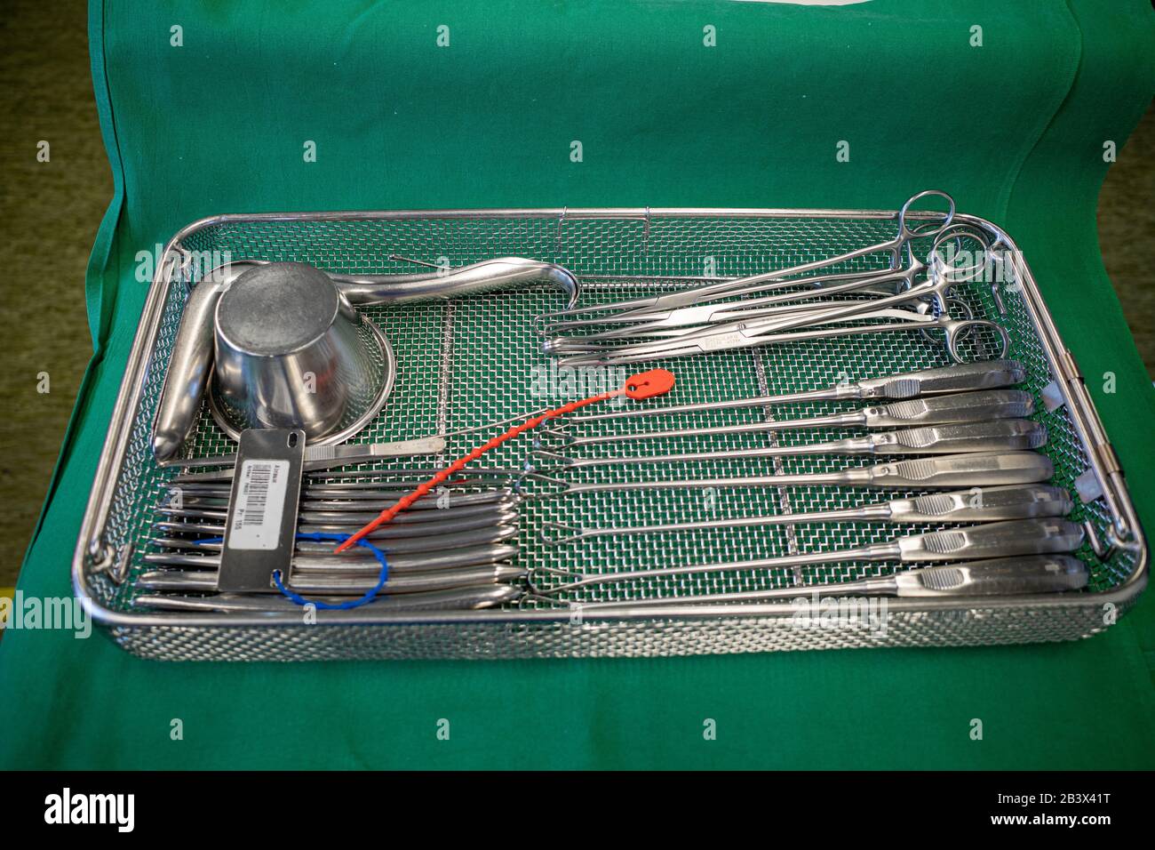 a cleaned and disinfected instrument tray for performing a uterus ...