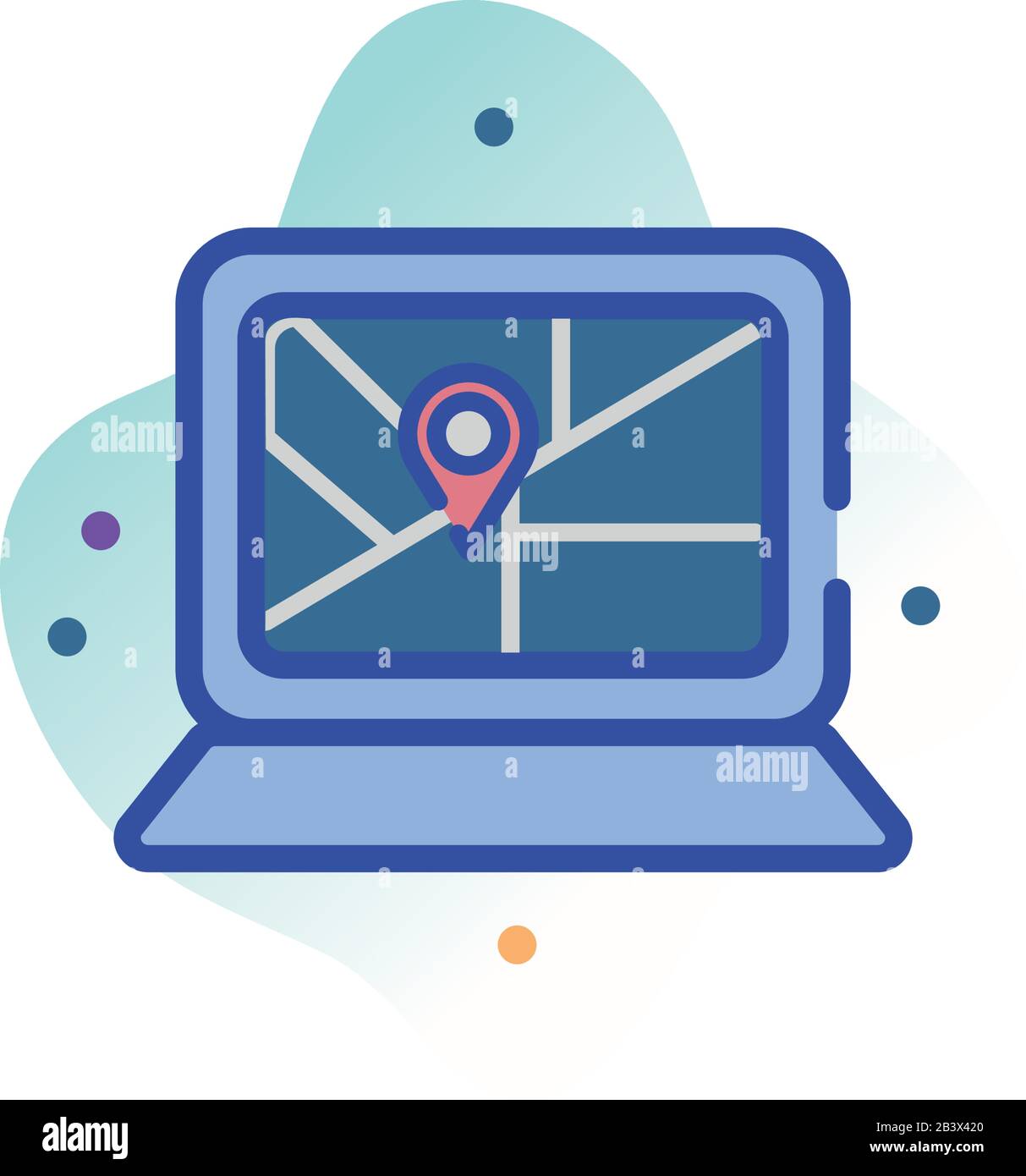 Gps mark inside laptop line fill block style icon design, Map travel ...