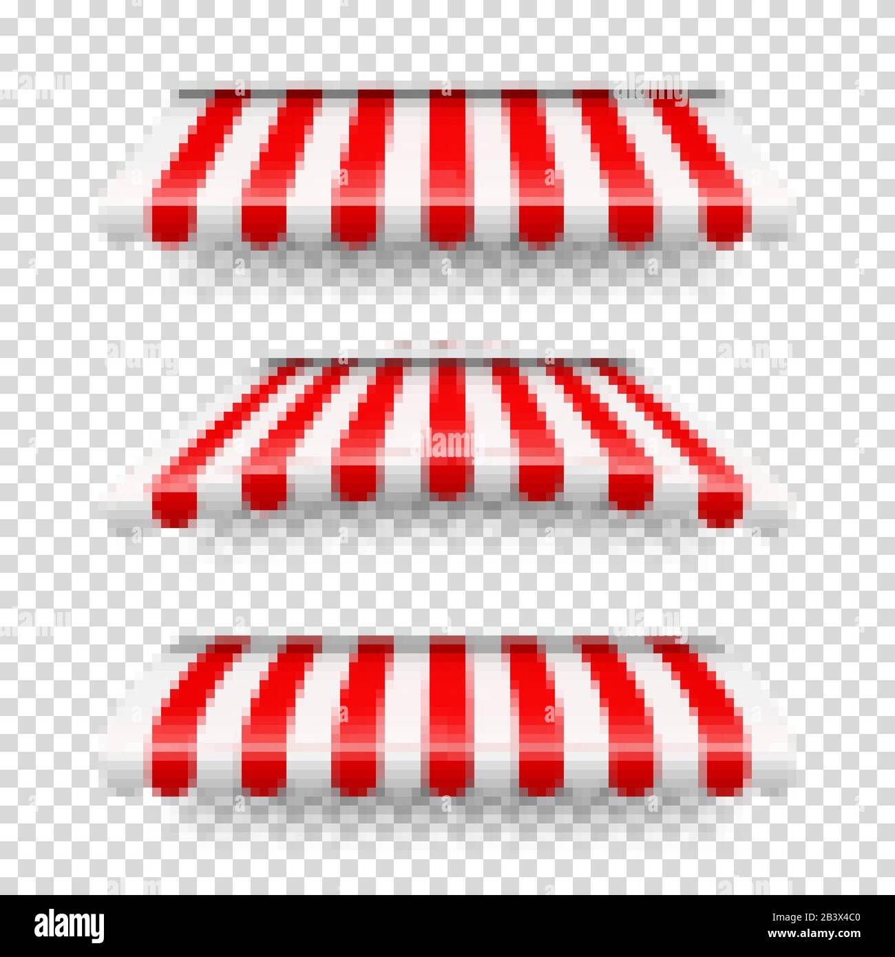 Shop sunshade. Realistic striped cafe awning. Outdoor market tent. Roof canopy. Summer street ...