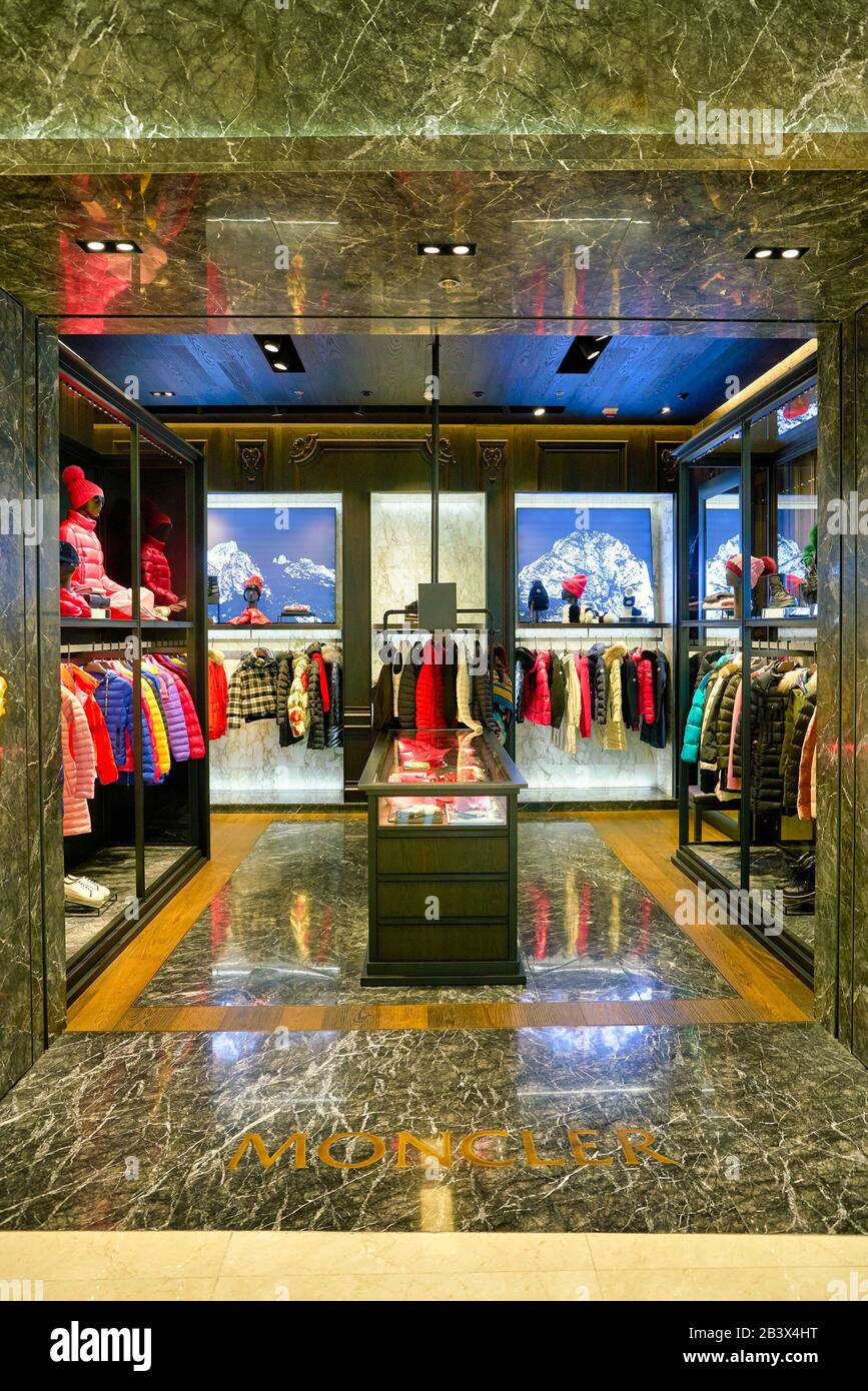 HONG KONG, CHINA - CIRCA JANUARY, 2019: entrance to Moncler store in ...