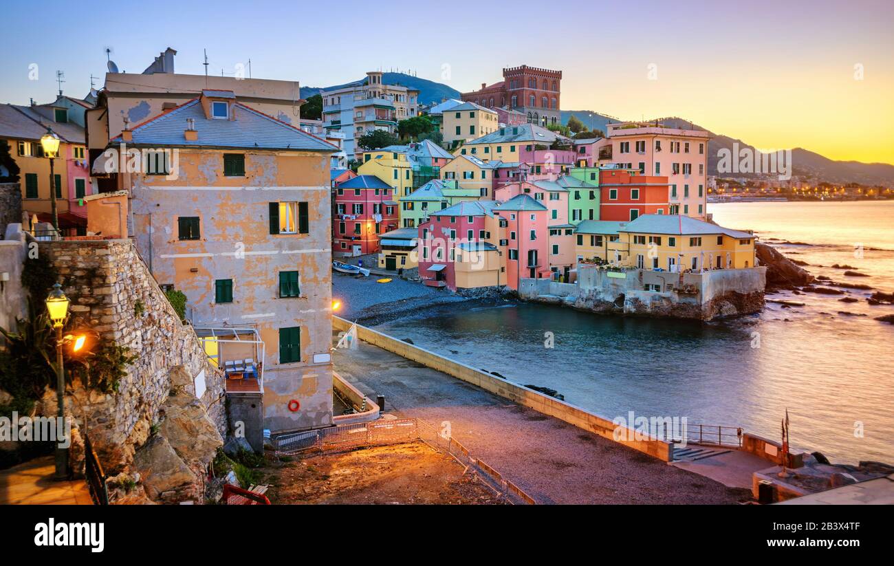 Colorful houses in Boccadasse, an old neighbourhood in Genoa city ...