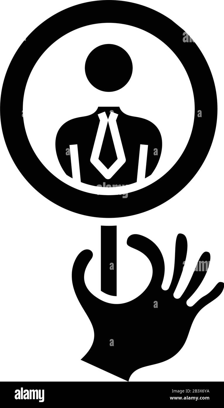 Searching employee black icon, concept illustration, vector flat symbol ...