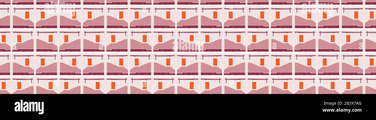 Architectural house windows vector seamless banner pattern. Paper cut ...