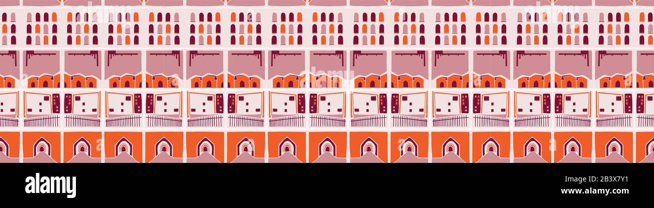 Architectural house windows vector seamless banner pattern. Paper cut ...