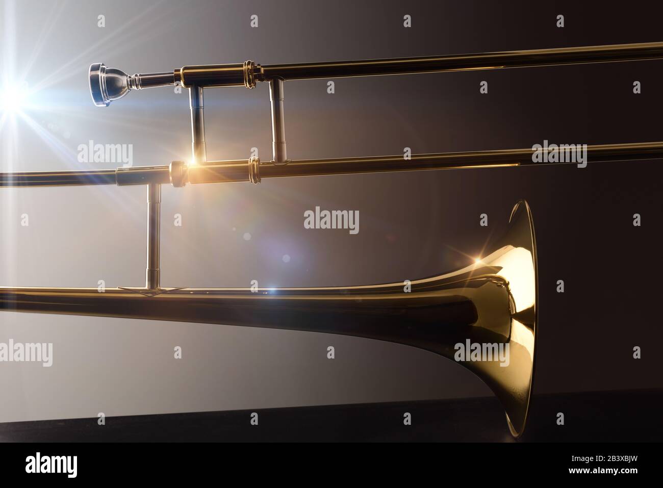 Backlit trombone on black base trombone concert concept with lights and ...