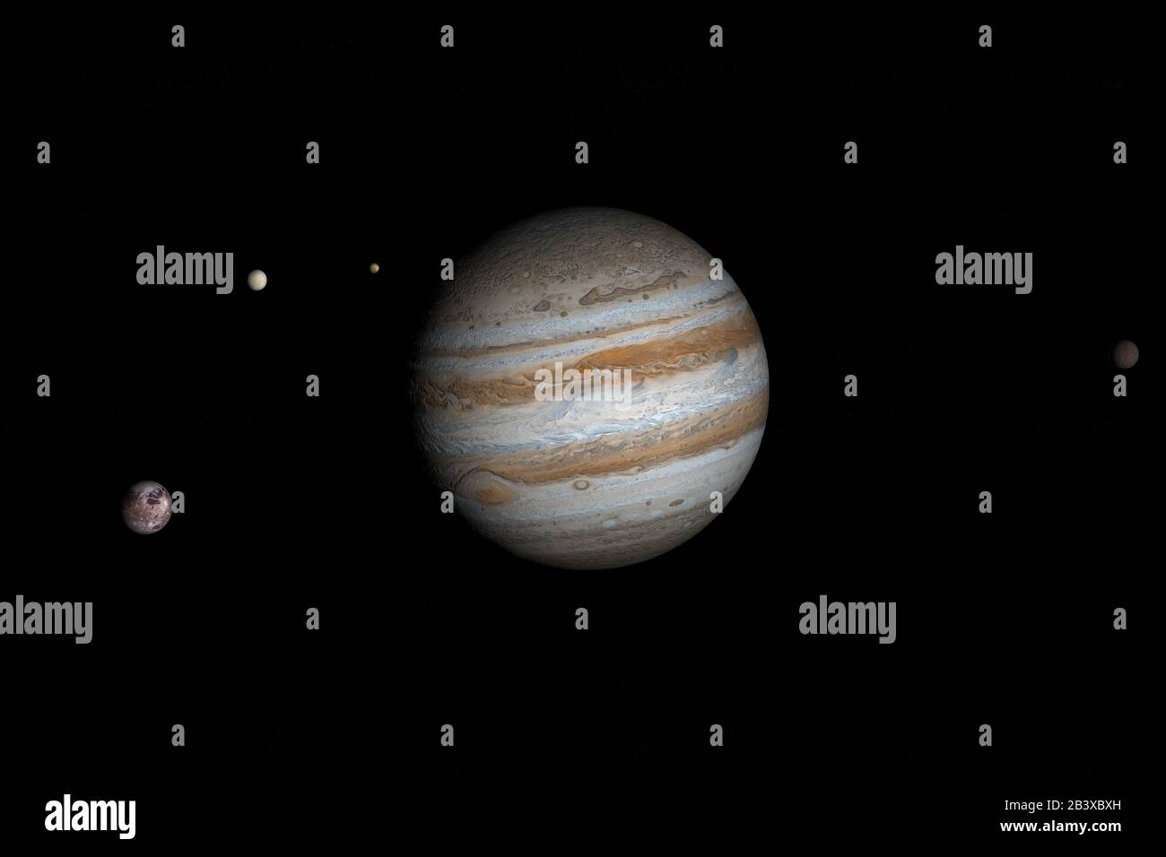 Jupiter planet and galilean satellites orbiting. 3d render Stock Photo ...