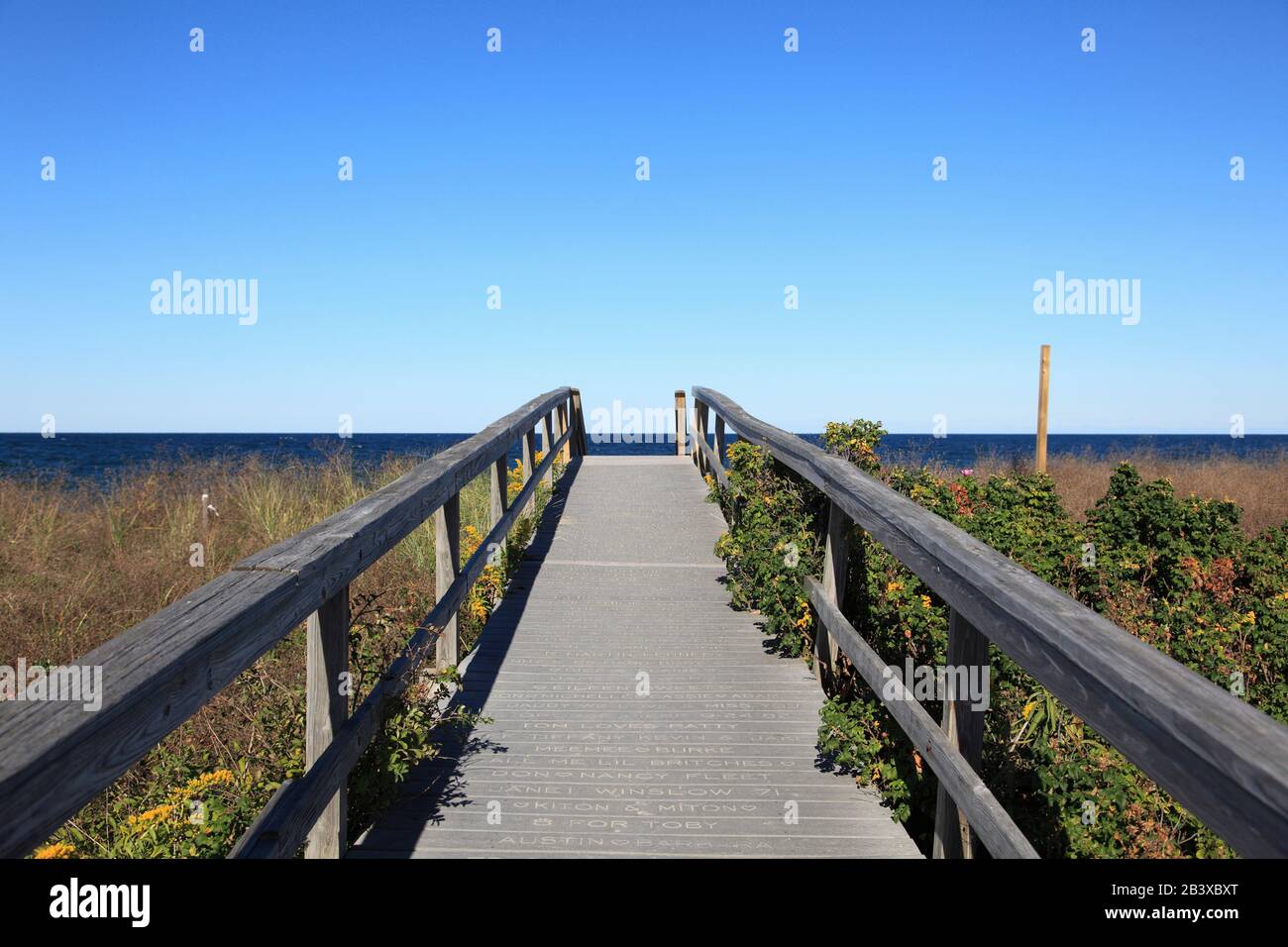 Boardwalk leading to Town Neck Beach, Cape Cod Bay, Sandwich, Cape Cod ...