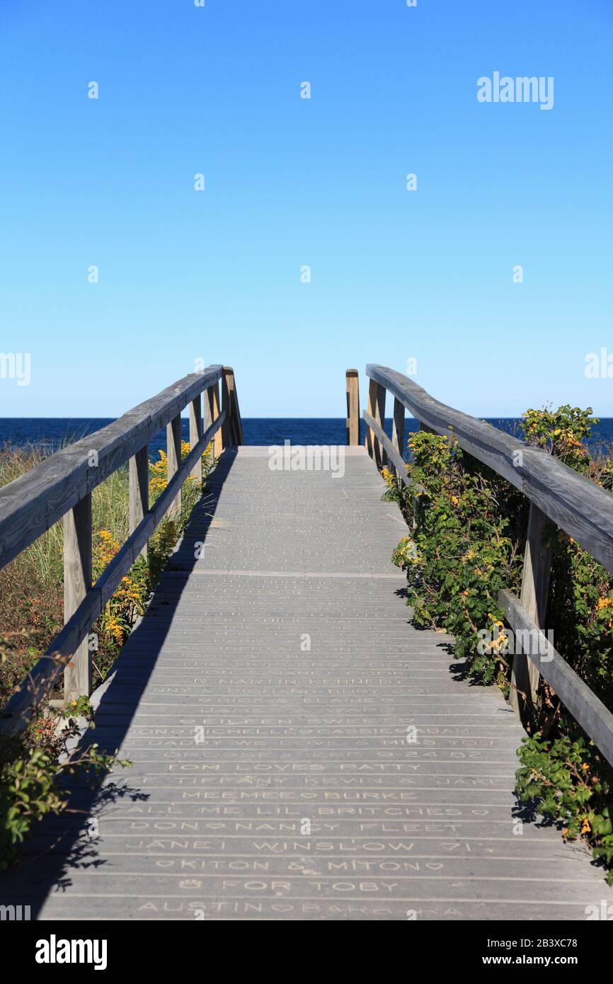 Boardwalk leading to Town Neck Beach, Cape Cod Bay, Sandwich, Cape Cod ...