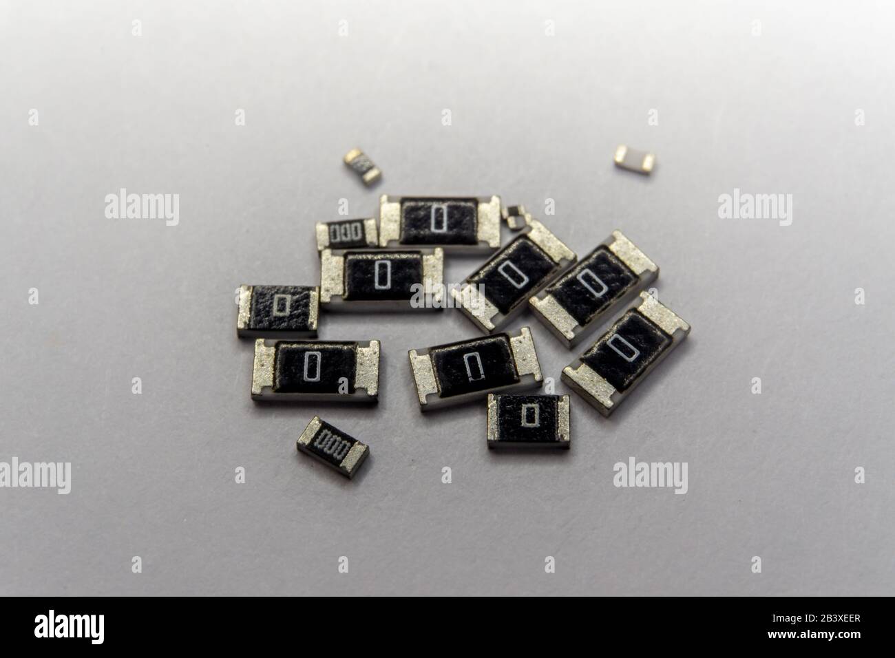 Abstract macro close-up of SMT surface mount chip resistors smart power ...