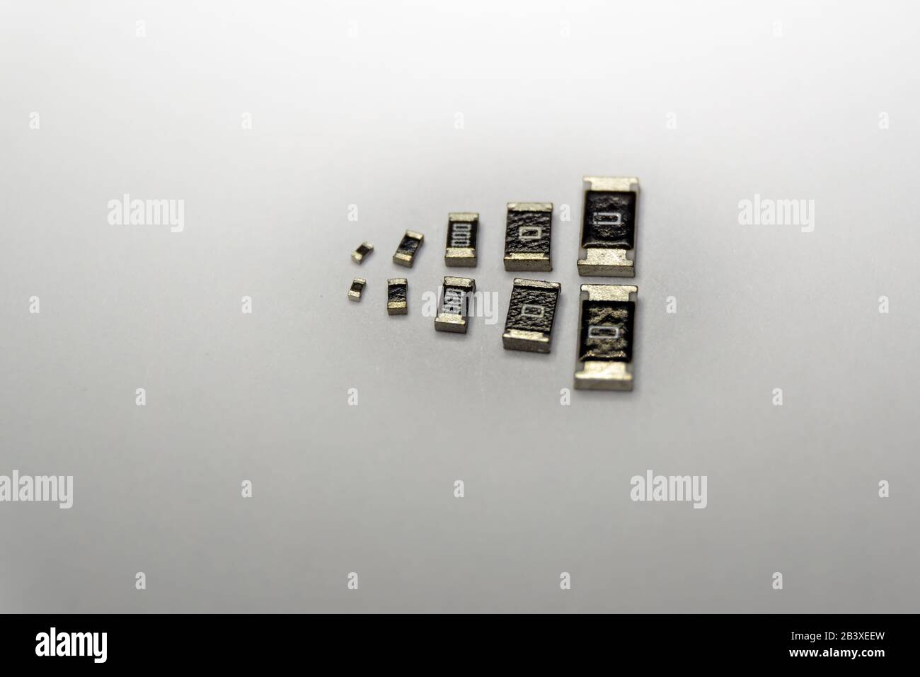 Abstract macro close-up of SMT surface mount chip resistors smart power ...