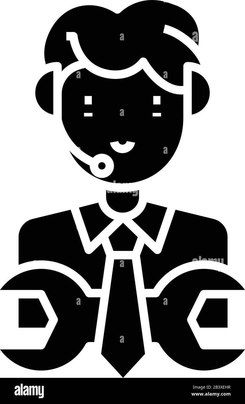Remote help black icon, concept illustration, vector flat symbol, glyph ...