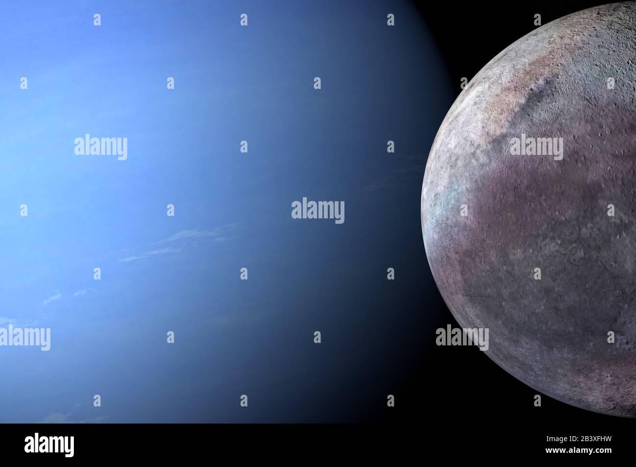 Satellite triton, moon of Neptune, orbiting around Neptune planet. 3d ...