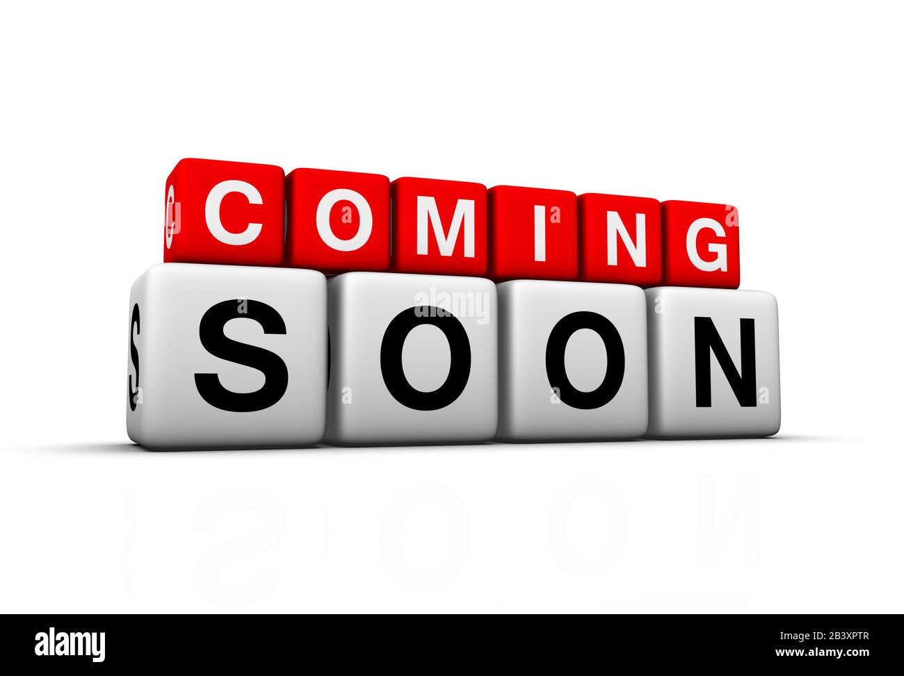 Coming soon 3D sign on white background Stock Photo - Alamy