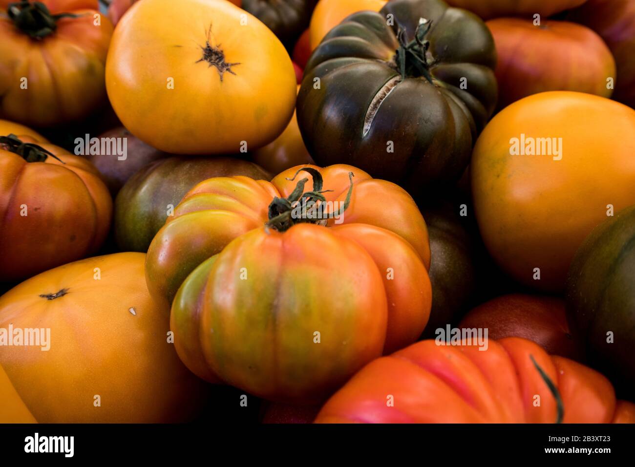 Colorful Heirloom Tomatoes at Market in California Stock Photo - Alamy
