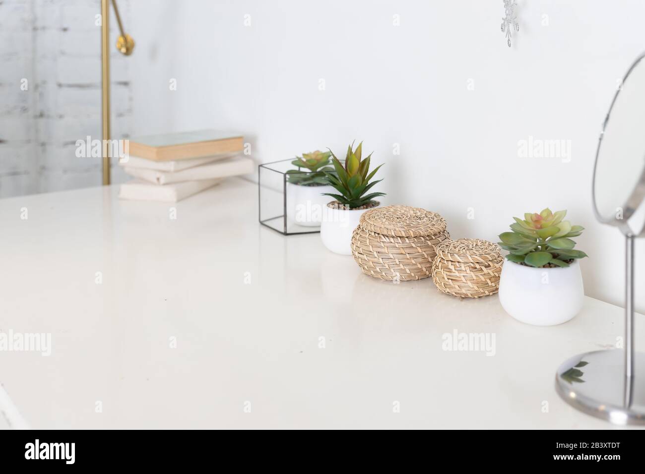 Office or home office desk with decorative plants and cactus. office ...