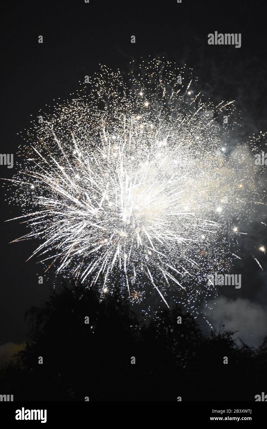 Explosion of fireworks in the night sky Stock Photo - Alamy