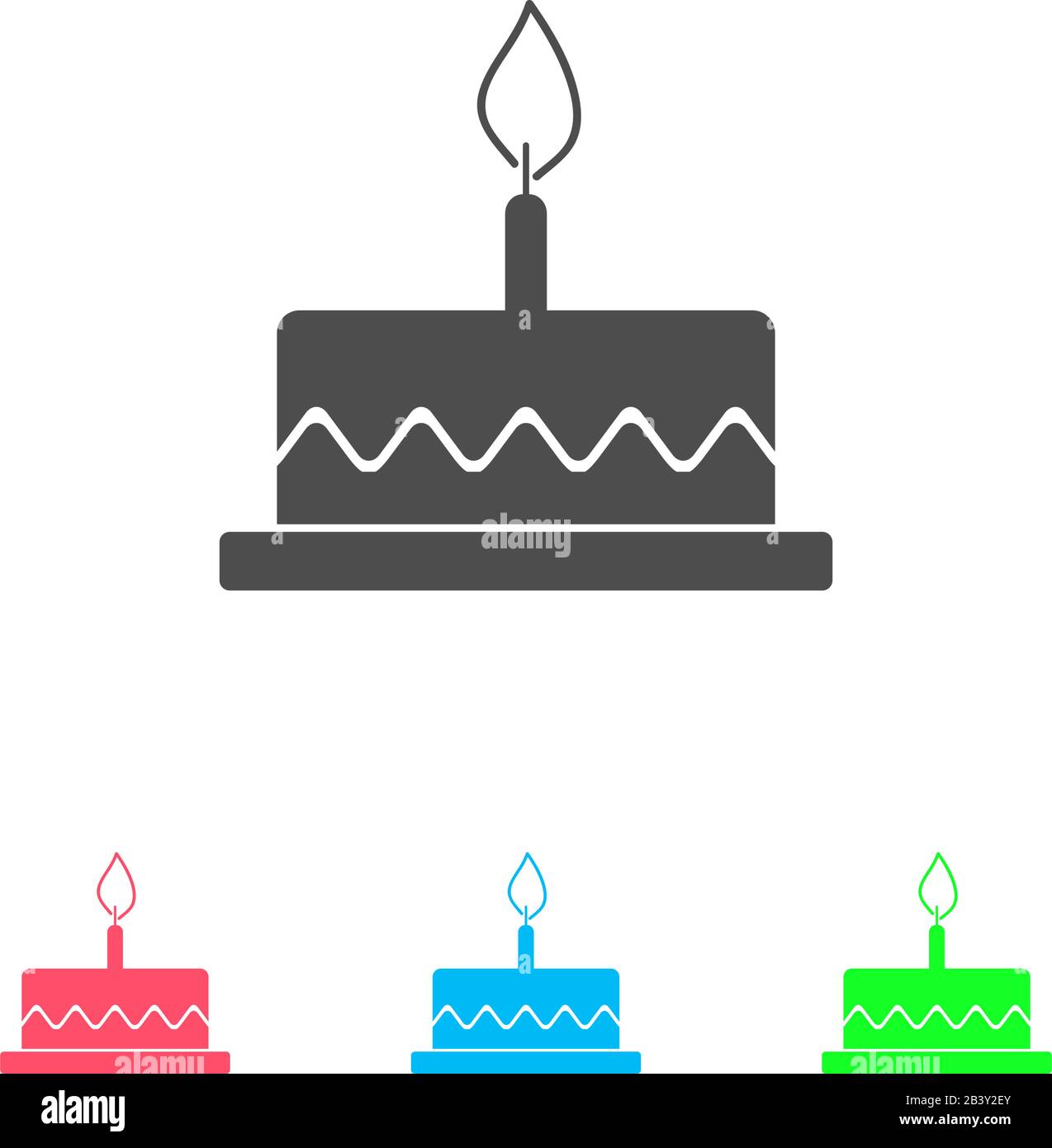 Birthday cake icon flat. Color pictogram on white background. Vector ...