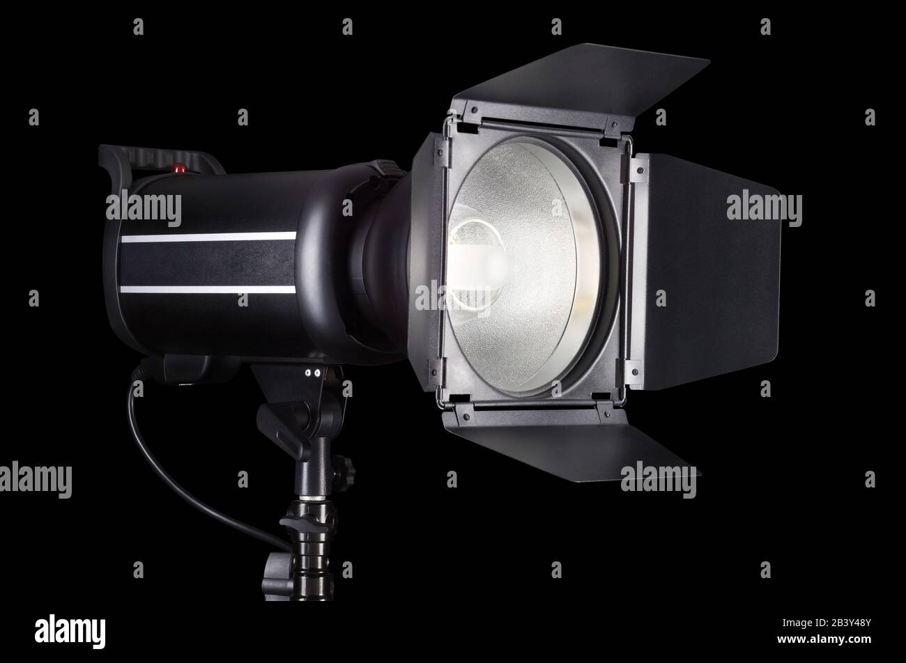 Photography studio flash isolated on black background with lamp Stock ...