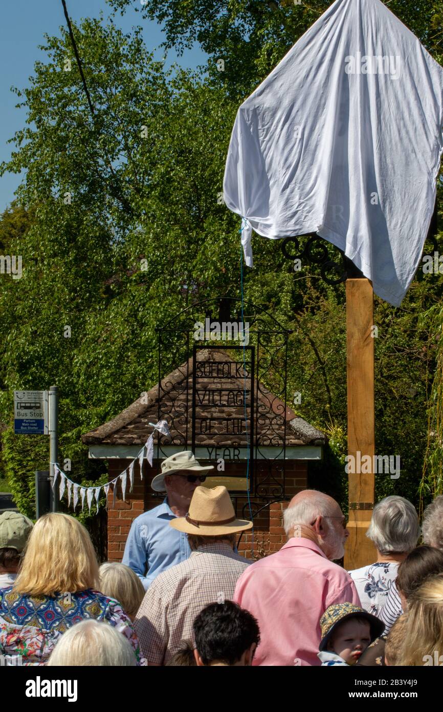 Suffolk village Parham's new village sign shrouded before dedication ...