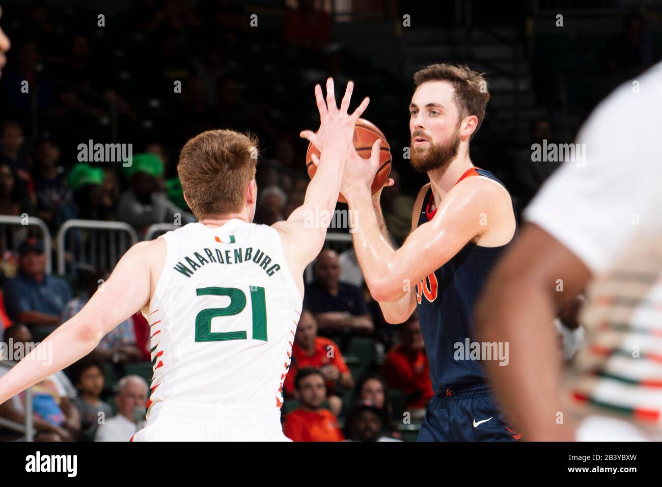 Coral Gables, Florida, USA. 4th Mar, 2020. Jay Huff #30 of Virginia in ...