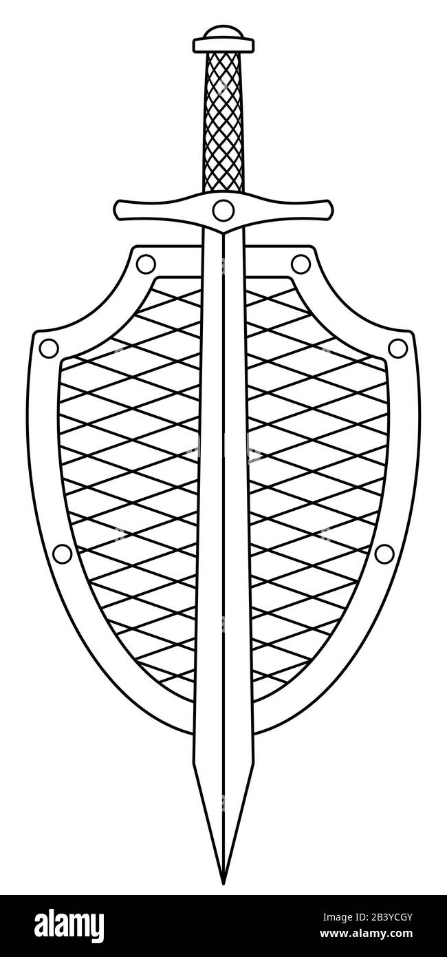 Illustration of the contour shield and sword cold steel Stock Vector ...