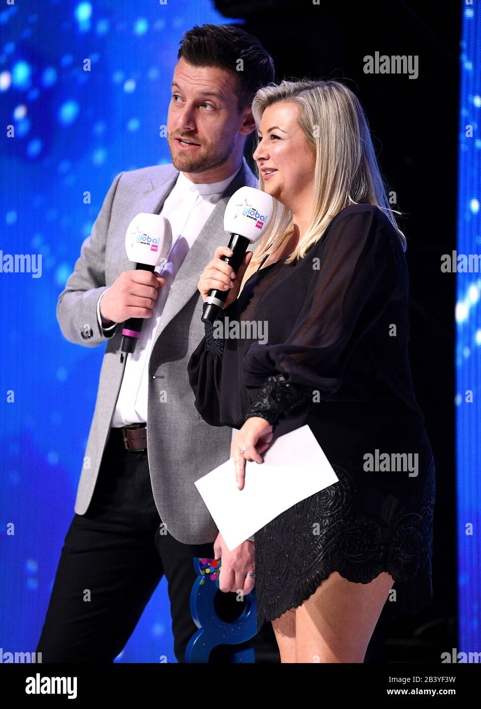 Presenters Chris Ramsey and Rosie Ramsey on stage at the Global Awards ...