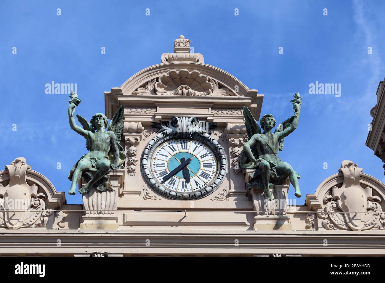 Clock With Bronze Sculptures Of Angels Above The Main Entrance Of Monte ...