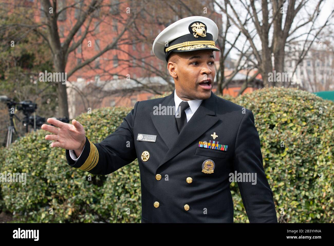 United States Surgeon General Jerome M. Adams walks away after speaking ...