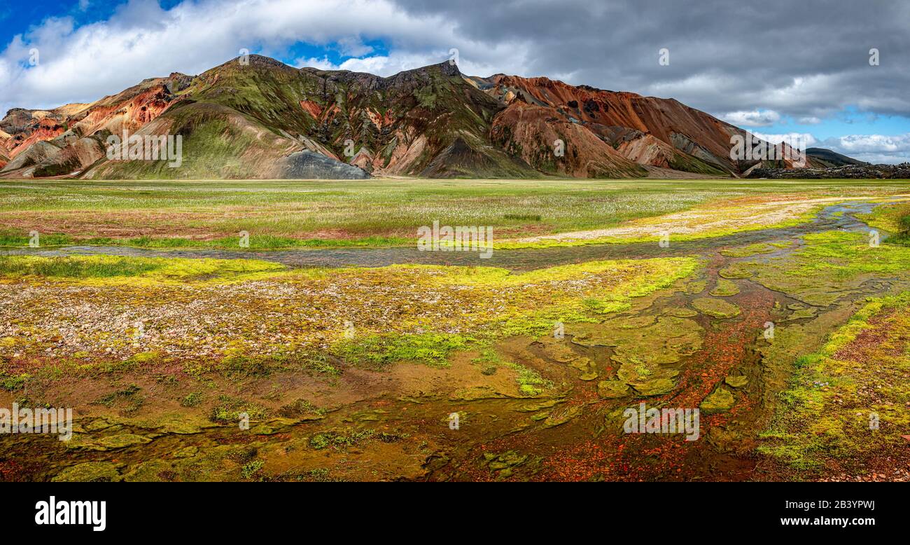 Panoramic view of colorful rhyolite volcanic mountains Landmannalaugar ...